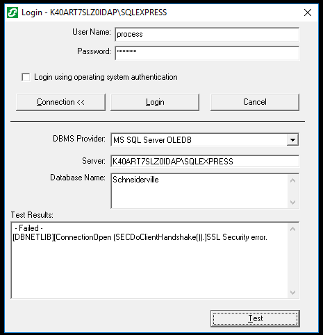 Solution - Designer - "[DBNETLIB][ConnectionOpen (SECDoClientHandshake()).]SSL Security error ...