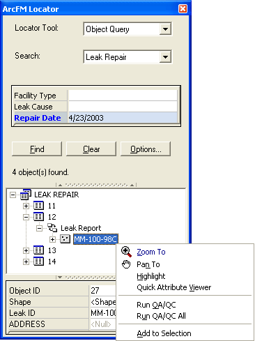 The Five ArcFM Locator Tools – Object Query