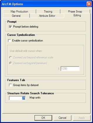 More ArcFM Options – Editing Tab